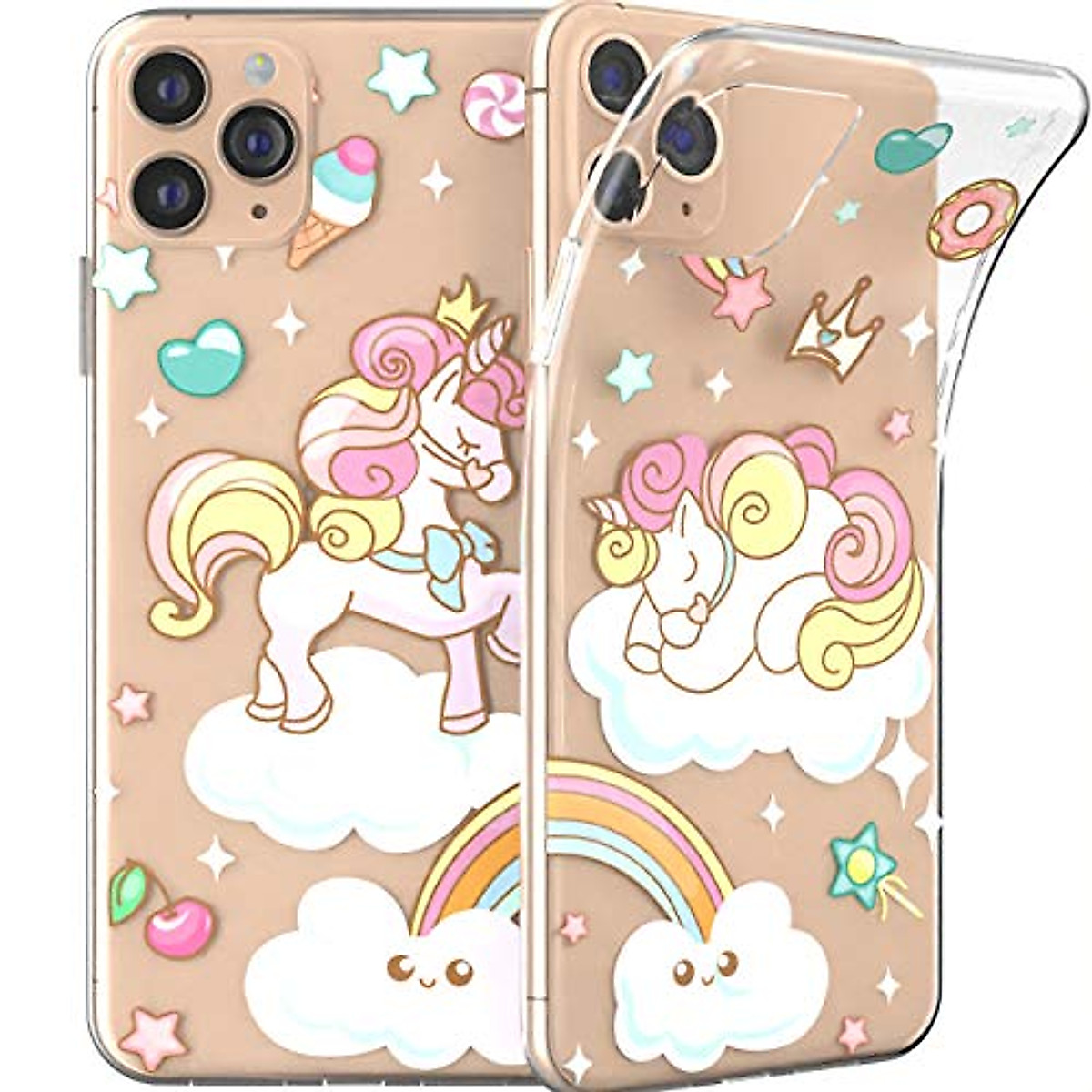 Toik Matching Couple Cases for Apple iPhone 11 Pro Xs Max Xr 10 X 8 Plus 7 6s 5s SE Cover Dream Boyfriend Anniversary Pretty Unicorns Cute Rainbow Silicone Girlfriend Apple Lightweight Sweets Print