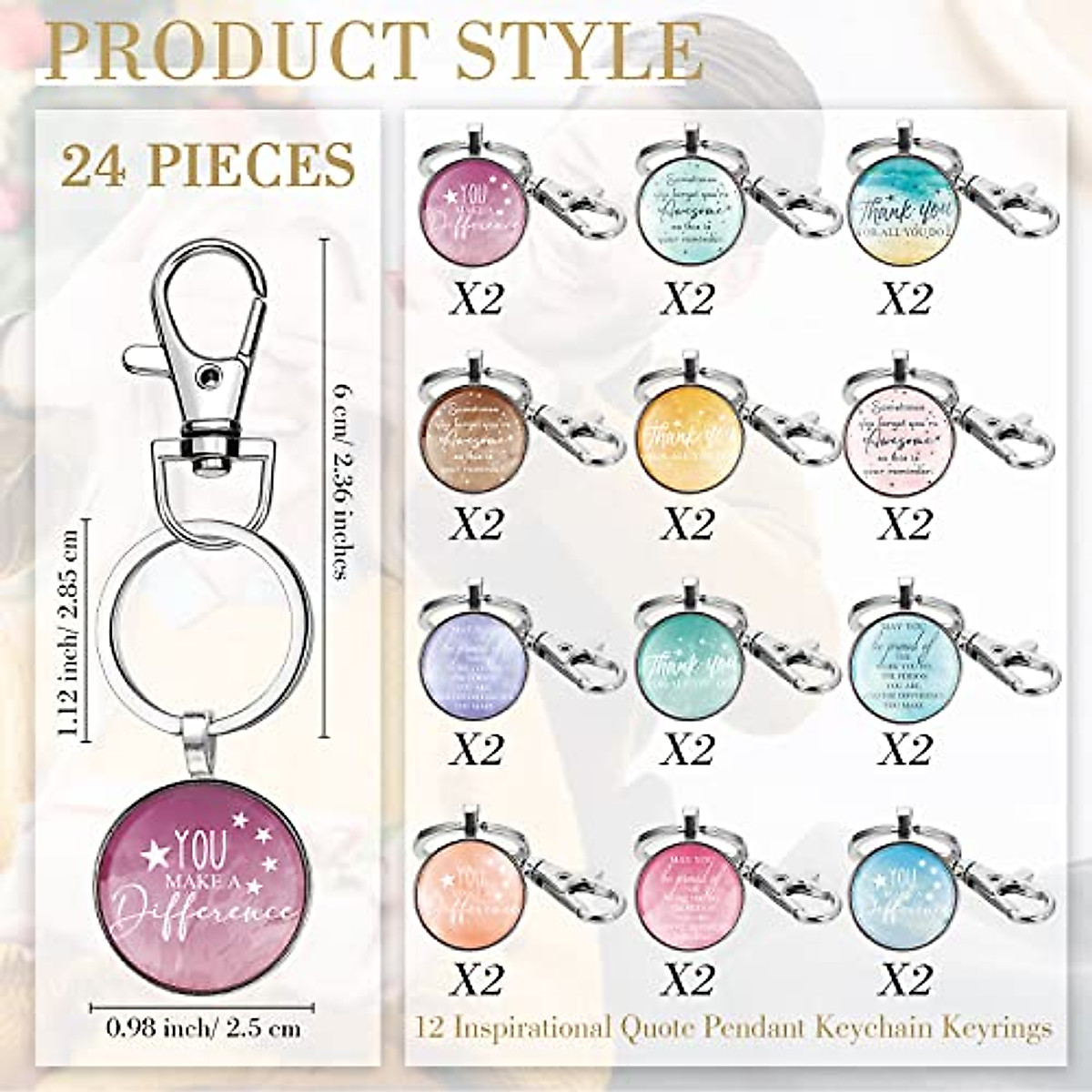 Roowest 24 Pcs Employee Appreciation Gifts Keychains Inspirational Motivational Team Gifts for Thanksgiving Christmas Coworkers Volunteer Staff