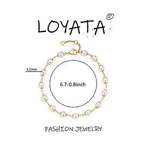 LOYATA Gold Bracelet 14K Gold Plated Dainty Pearl Chain Handmade Simple Jewelry Gift for Women