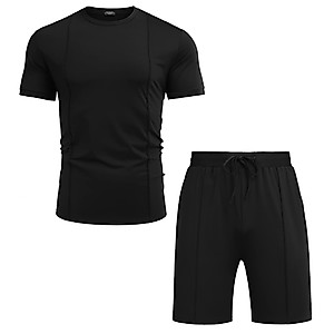 COOFANDY Men's Short Sets 2 Piece Outfits Fashion Summer Tracksuits Casual Sports Crew Neck T-Shirt Drawstring Shorts Set