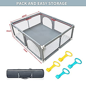 Baby Playpen,71"x59" Extra Large Baby Playard, Playpen for Babies with Gate, Indoor & Outdoor Kid Activity Center with Anti-Slip Base, Sturdy Safety Playpen with Soft Mesh, Playpen for Toddlers(Gray)