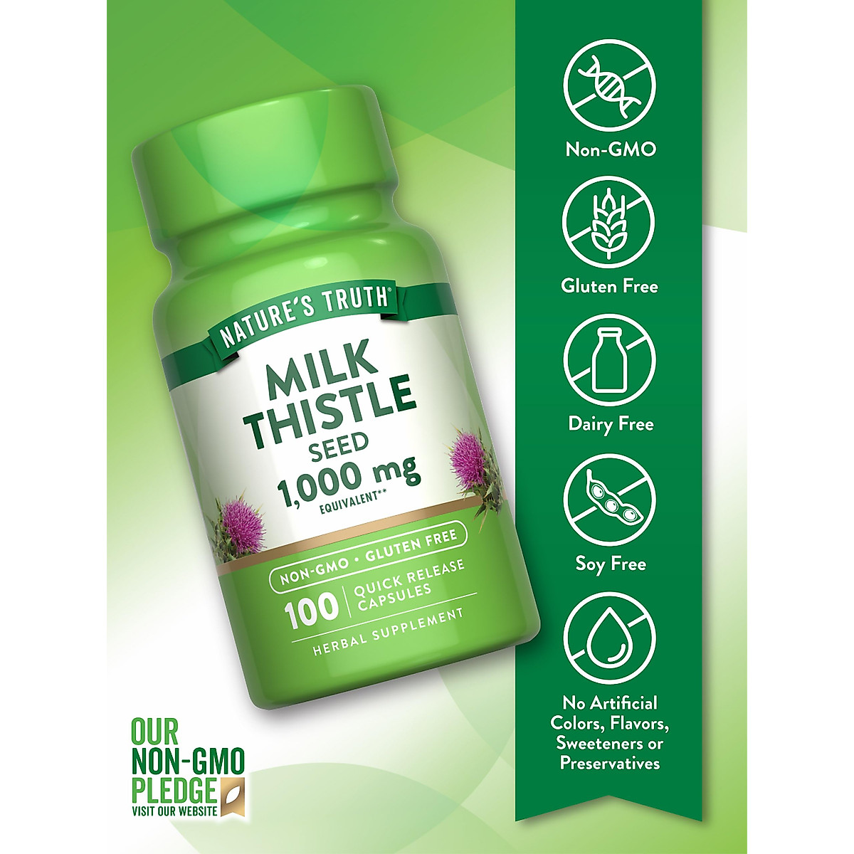 Milk Thistle Extract Capsules | 1000mg | 100 Count | Non-GMO & Gluten Free Supplement | by Nature's Truth