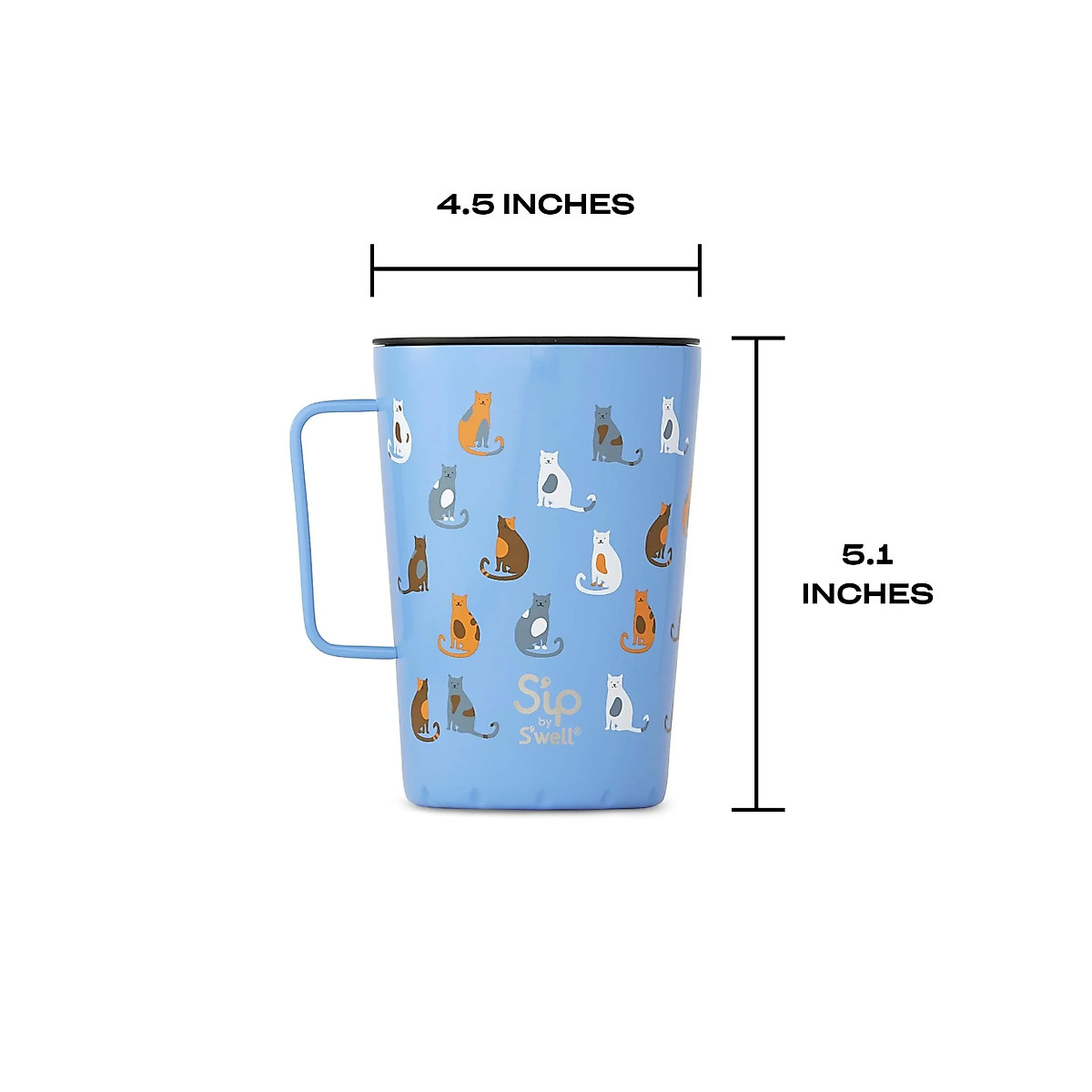 S'ip by S'well Stainless Steel Takeaway Mug - 15 Fl Oz - Purrfect Morning - Double-Layered Vacuum-Insulated Travel Mug Keeps Coffee,and Drinks Cold for 10 Hours and Hot for 2 - BPA-Free Water Bottle