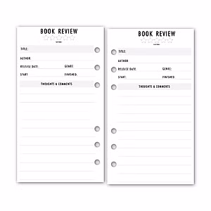 Personal Book Review Planner Insert Refill, 3.74 x 6.73 inches, Pre-Punched for 6-Rings to Fit Filofax, LV MM, Kikki K, Moterm and Other Binders, 30 Sheets Per Pack