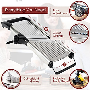 Mandoline Slicer – 6-Setting Adjustable Mandoline Slicer for Kitchen, 16.5 x 5 In. Platform, Hand Guard, Cut-Resistant Gloves – Vegetable Chopper, Meat Slicer, Cheese Slicer by Medove