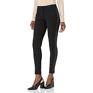 Karl Lagerfeld Paris Women's Compression Skinny Mid Rise Logo Taping Pant, Black, 2