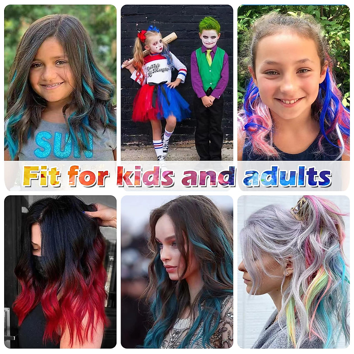 REDMENCO Colored Clip in Hair Extensions 12 Pieces for Women Kids Girls, 16 Inch Wavy Curly, Blue and Teal Blue Colorful