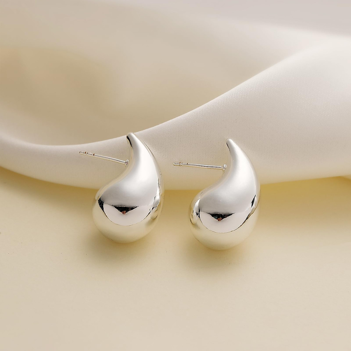 Apsvo Chunky Small Gold Hoop Earrings for Women, Dupes Earrings Lightweight Waterdrop Hoops, Hypoallergenic Gold Plated Earrings Fashion Jewelry Gold&Silver Set