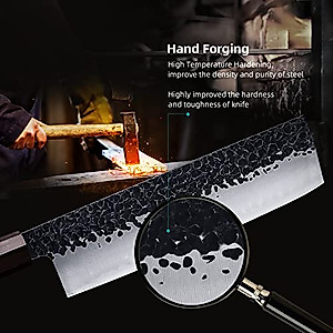 FINDKING Dynasty Series Japanese Nakiri Knife, Professional Vegetable Cleaver, 9Cr18MoV High Carbon Steel Blade, African Rosewood Octagonal Handle, for Shred, Slicing, Mincing, 7 Inches