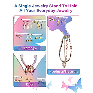 NiHome Iridescent Acrylic Butterfly Wall Mount Jewelry Organizer, Aesthetic Earring and Necklace Holder for Home and Store Use, Easy No-Tool Installation & Elegant Design for Enhanced Jewelry Display