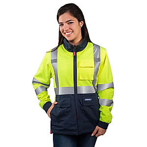 JORESTECH Safety 4-in-1 Windbreaker Reversible Gray Fitted Jacket Reflective High Visibility with Removable Sleeves JK-05 Small