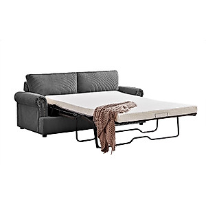 Container Furniture Direct Reversible Sleeper Sofa with Memory Foam Mattress, Comfortable and Durable Full Size Bed Couch for Living Rooms, Upholstered with Corduroy Fabric, 70" Wide, Grey