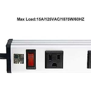 10 Outlet Plugs Heavy Duty Metal Power Strip, Aluminum Workshop Socket with 4FT Long Cord and Power Switch. 15A, 125V, 1875W