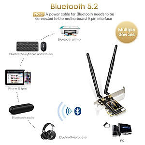 AX1800 PCIE WiFi 6 Card Bluetooth 5.2 Adapter For Desktop PC 1800Mbps 2.4GHz/5GHz Dual Band Wireless PCI Express Internal Network Card Support Windows 10 /11 , 64bit