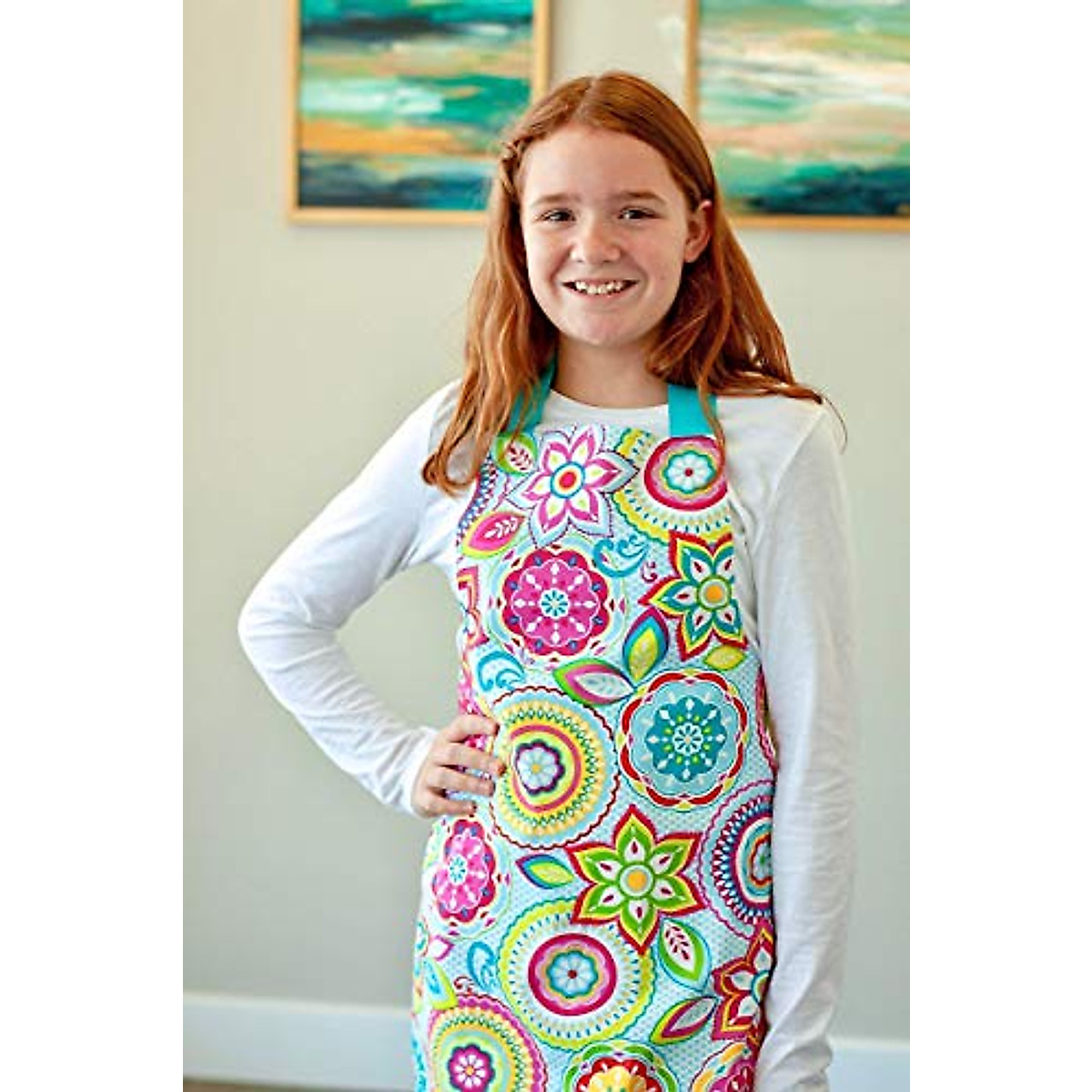 Sara Sews Handmade Colorful Aqua Baking Art Craft Apron Gift for Tween Girl
