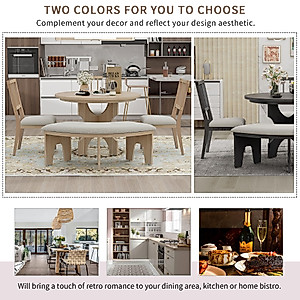 Merax 5-Piece Dining Set, 44" Round Table with Curved Bench and Side Chairs for 4-5 People, for Kitchen, Natural Wood Wash