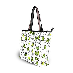 Large Shoulder Bag Funny Frogs Bag Tote Top Handbag With Zipper Pocket Handle Bag