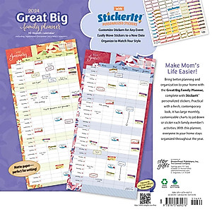 Great Big Family Planner | 2024 12 x 24 Inch Monthly Square Wall Calendar | Matte Paper and Sticker Sheet | StarGifts | Planning Organization