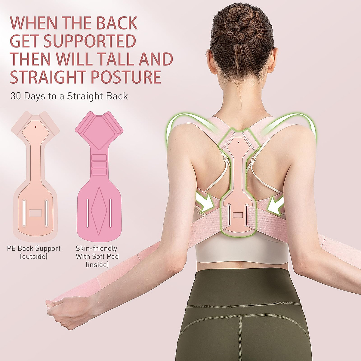 Updated Posture Corrector for Women, Adjustable Upper Back Brace for Clavicle Support and Providing Pain Relief from Neck, Shoulder - Comfortable Upright Back Straightener (Pink) (M 31-36 Inch)