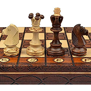 Handmade European Wooden Chess Set with Flowers, 16 Inch Board and Hand Carved Chess Pieces