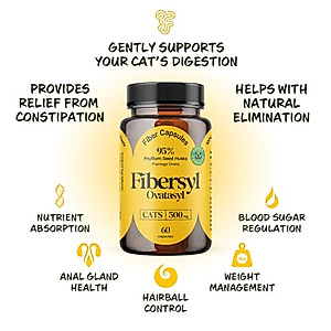 FiberSyl Ovatasyl Prebiotics for Cats Digestive Health - Cat Fiber Supplements for Constipation Relief & Support - Psyllium Husk Seed for Cat' Digestion Problems - Cat Stool Hardener - 60 Capsules