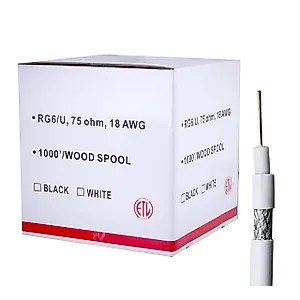 Five Star Cable RG6 Shielded 1000 ft Coaxial Cable ETL Listed for use with Audio, Video, and CATV/MATV Antenna Transmission Cable (1000 Ft, White)
