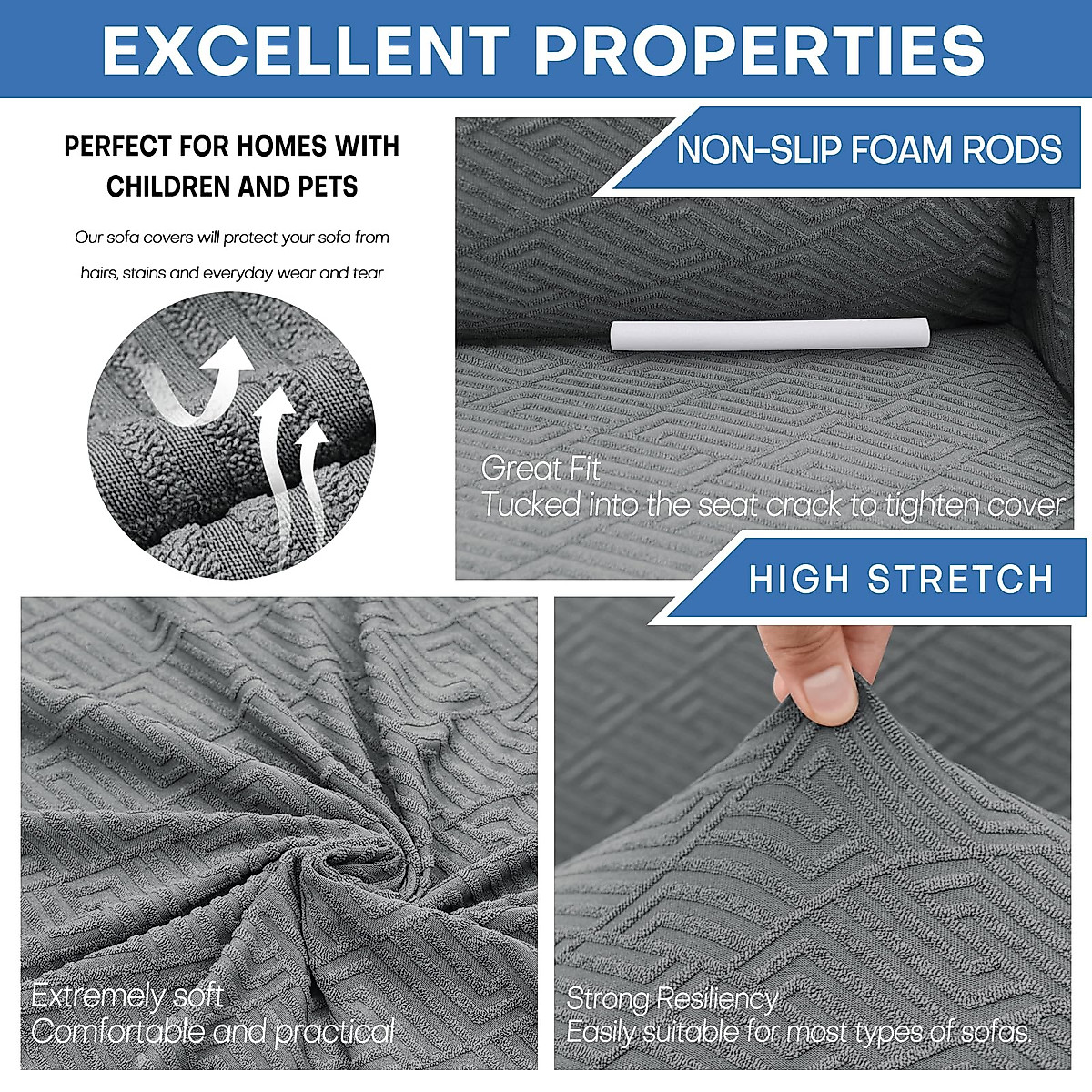 XINEAGE 2025 New 1 Piece Couch Covers for 2 Cushion (55"-69") Stretch Loveseat Sofa Cover Slipcover Jacquard Universal Furniture Protector with Elastic Bottom for Kids,Dog (Loveseat, Light Gray)