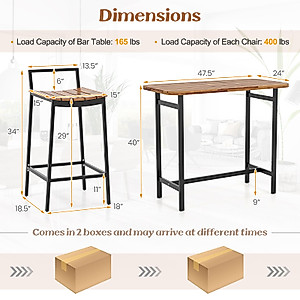 Tangkula 5 Piece Acacia Wood Bar Table Set, Outdoor Bar Height Table & Chairs with Metal Frame & Footrest, Patio Bar Table Set for 4, Patio Furniture Bistro Set for Deck, Garden & Poolside