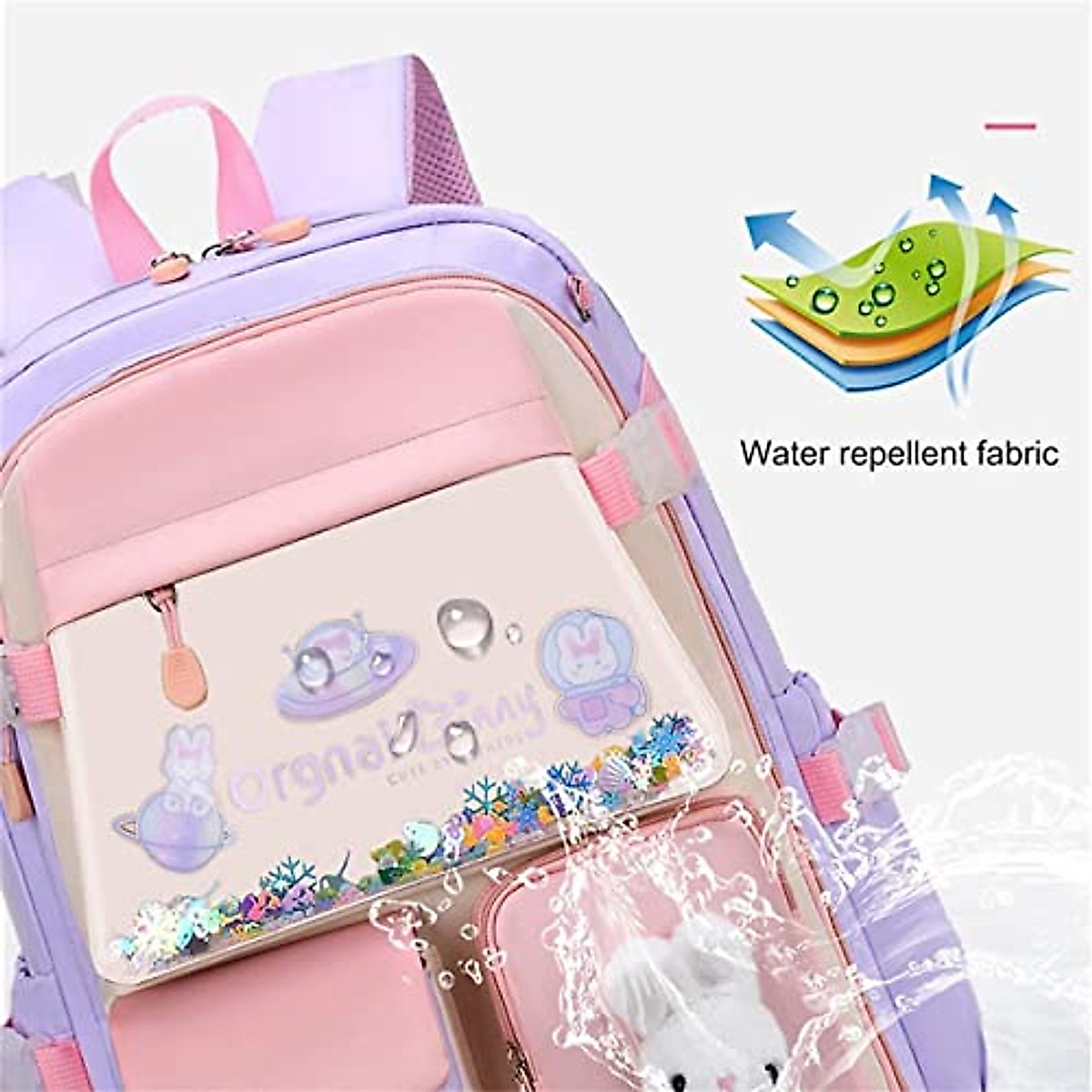 LELEBEAR Bunny Backpack,Large Capacity Waterproof Kawaii Bookbag for Grades 1-6,Kawaii Bunny Backpack for Girls (Purple, Large)