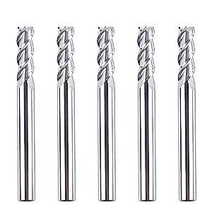 SpeTool 1/4 End Mill for Aluminum 3 Flutes CNC Spiral Router Bit for Aluminum Cut Non-Ferrous Metal Upcut 2.5 inches Long 5 Pieces