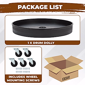 HECASA Universal Drum Dolly for 55 Gallon Round Container, 500 lbs Heavy Duty Plastic Drum Cart Barrel Cart Barrel Dolly Water Drums Trash Can Dolly with 5 Swivel Wheels for Transport Black