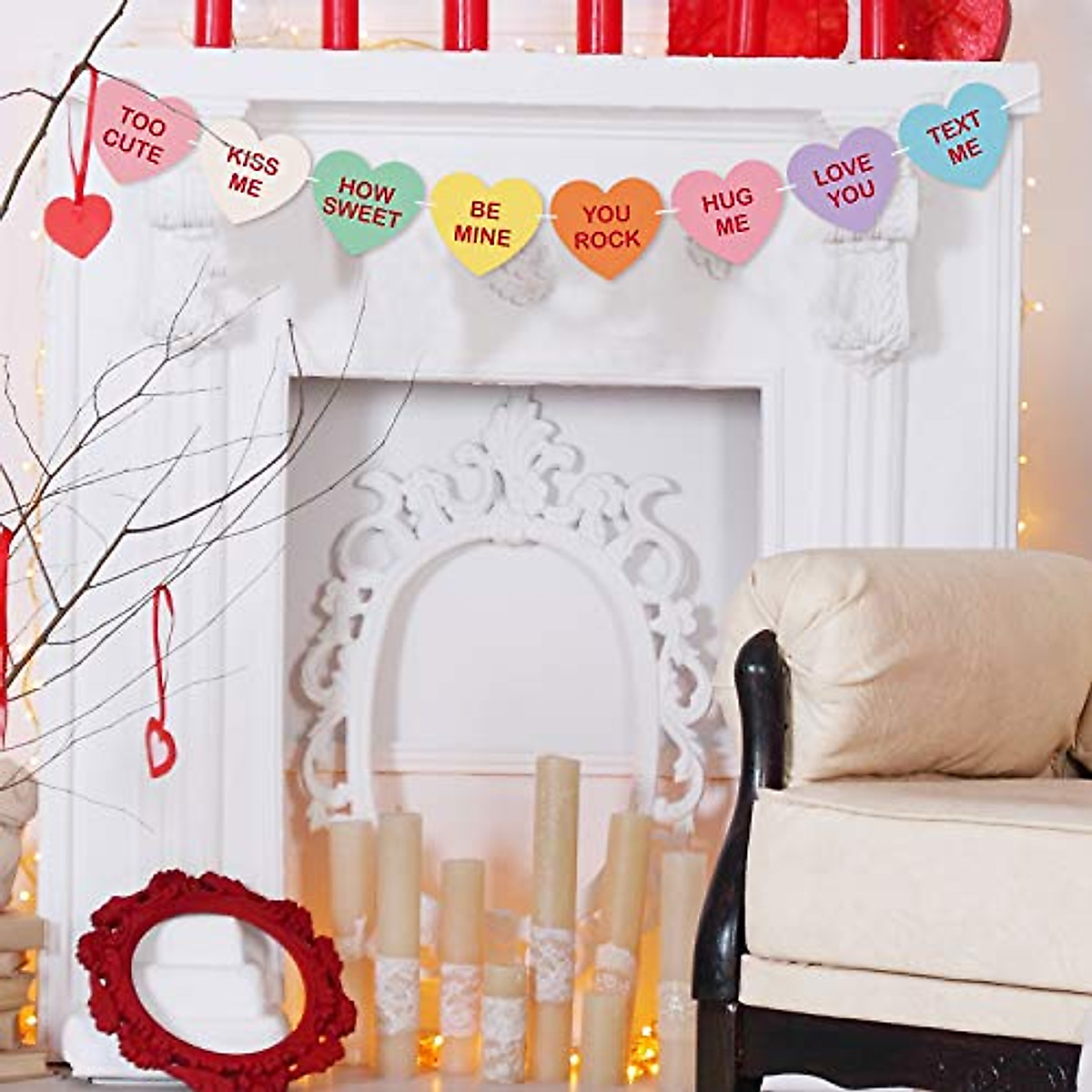 TUPARKA Valentine Conversation Candy Hearts Banner Valentine Candy Hearts Sayings Garland for Valentine's Day Decoration Party Supplies