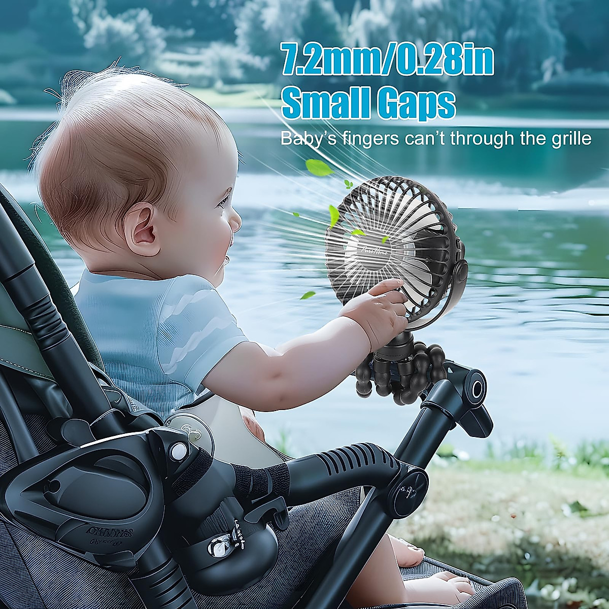 Mini Portable Stroller Fan Battery Operated and USB Rechargeable,360°Rotation Ultra Quiet Personal fan for office, bedroom or chilling outside