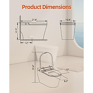 Luoware Smart Toilet with Bidet Built in, Luxury One Piece Elongated Bidet Toilet with Auto Close & Flush, Foot Sensor to Open/Close/Flush, Heated Seat, Massage Wash, Night Light, Remote Control