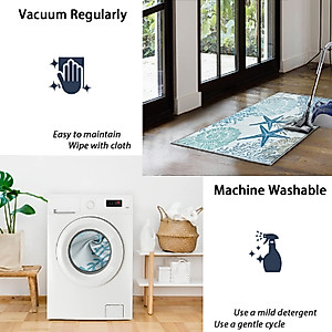 Tritard Coastal Area Rug 2x3 - Small Machine Washable Foldable Throw Rugs Non-Slip Beach Ocean Entryway Doormat Indoor Entrance Carpet for Kitchen Bathroom Laundry Bedroom Living Room, Blue