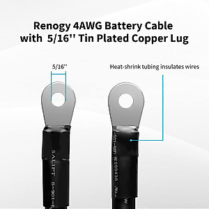 Renogy 16in 4Awg Automotive Replacement Battery Interconnect/Power Inverter Cable