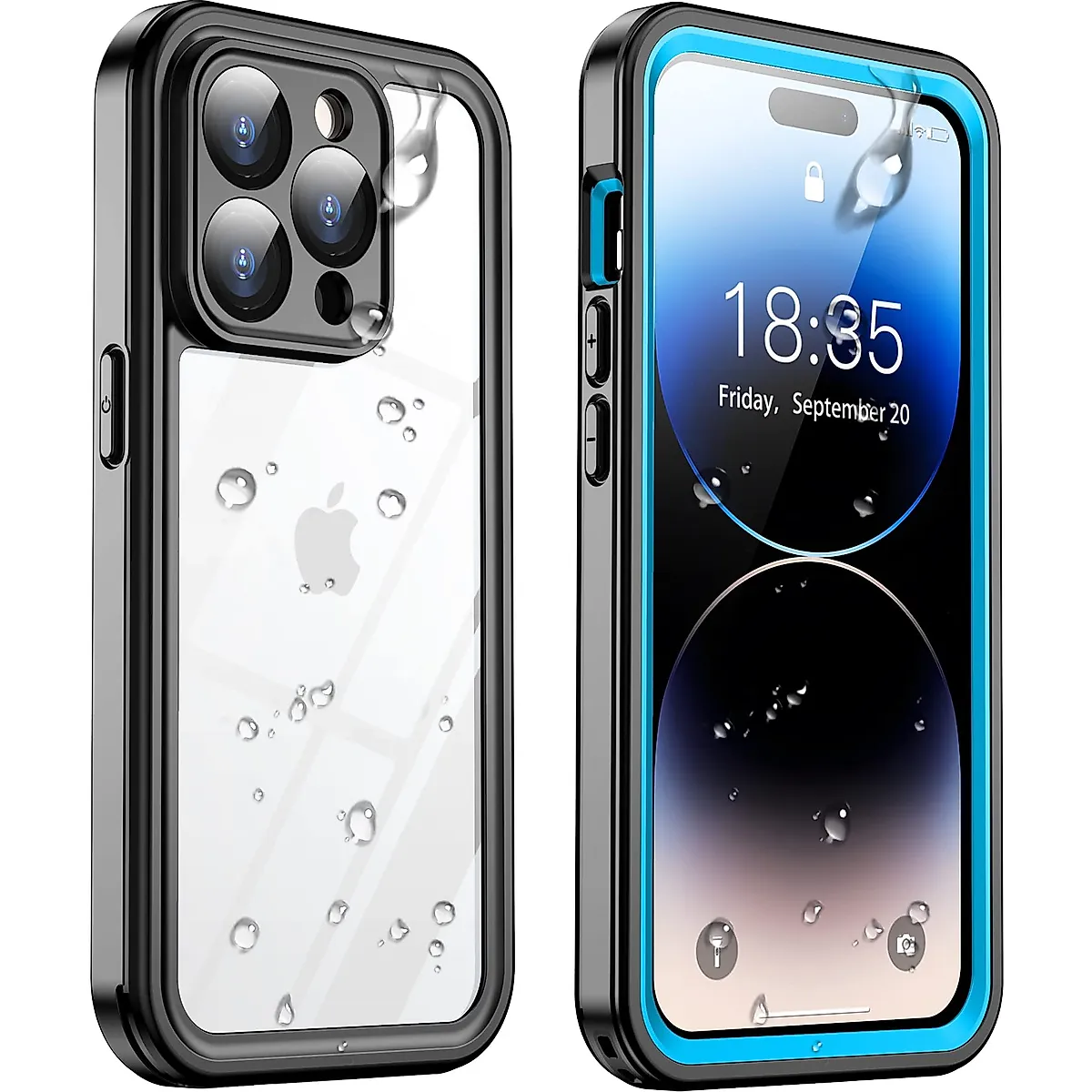 Temdan for iPhone 14 Pro Case Waterproof,Built-in 9H Tempered Glass Screen Protector [IP68 Underwater][Military Dropproof][Dustproof][Real 360] Full Body Shockproof Protective Case BlueClear