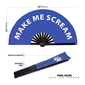 Make Me Scream Hand Fan Foldable Bamboo Circuit Hand Fan Funny Gag Slang Words Expressions Statement Gifts Festival Accessories Rave Handheld Circuit Event Fan Clack Fans (Blue)