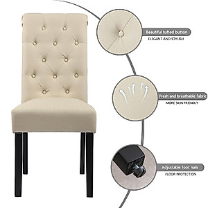 GOTMINSI Upholstered Fabric Dining Room Chairs Tufted Parsons Dining Chairs Accent Kitchen Chairs with Solid Wood Legs for Home Kitchen and Restaurant (Set of 2), Beige
