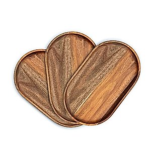 BF BILL.F SINCE 1983 Wood Plates Set of 3 Acacia Wooden Dinner Plates Serving Trays 12 Inch Rectangular Wooden Serving Platters for Home Decor, Food, Vegetables, Fruit, Charcuterie, BBQ Serving Tray