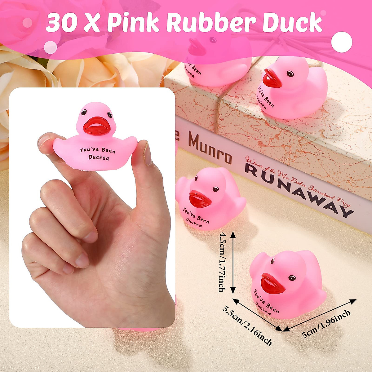 30 Pcs Pink Rubber Ducks You've Been Ducks Shower Rubber Ducks 2.16 Inch Rubber Ducks Small Ducks Float Bathtub Toys Party Favor for Birthday Carnival Ducking Game