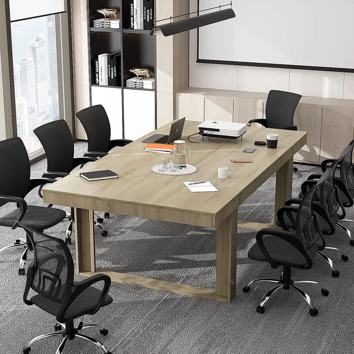 ECACAD 7FT Conference Table for 6-8 People, Large Rectangular Meeting Table, Modern Seminar Table for Office Meeting Conference Room, Brown (86.6”L x 47.2”W x 29.4”H)