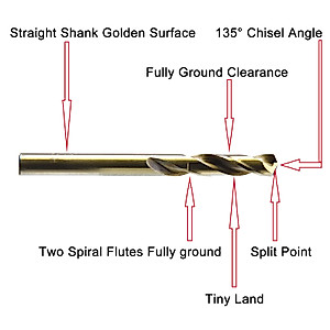 MAXTOOL 3/16" 2pcs Identical Screw Machine Drills HSS M35 Cobalt Twist Stub Drill Bits Fully Ground Golden Straight Shank Short Drills; SMF35G10R12P2
