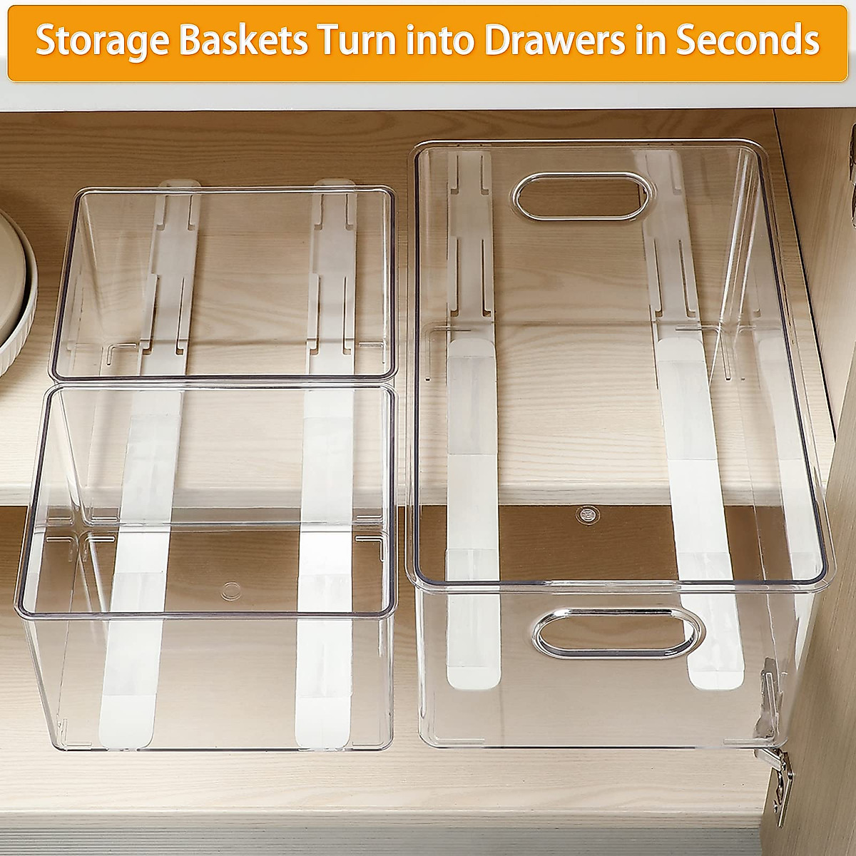 Summark 4 PCS Pull out Rail for Baskets or Bins.Storage and Organization Accessories for Cabinet,Shelves.DIY Drawer Organizers Slides