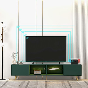 Bonzy Home 86" LED TV Stand, Modern Entertainment Center up to 90" TV, Television Console Table with Storage Cabinets for Living Room, Dark Green