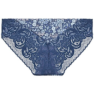 Lucky Brand Women's Underwear - Microfiber Lace Hipster Briefs (3 Pack), Size Large, Indigo/Blue/Silver Scone