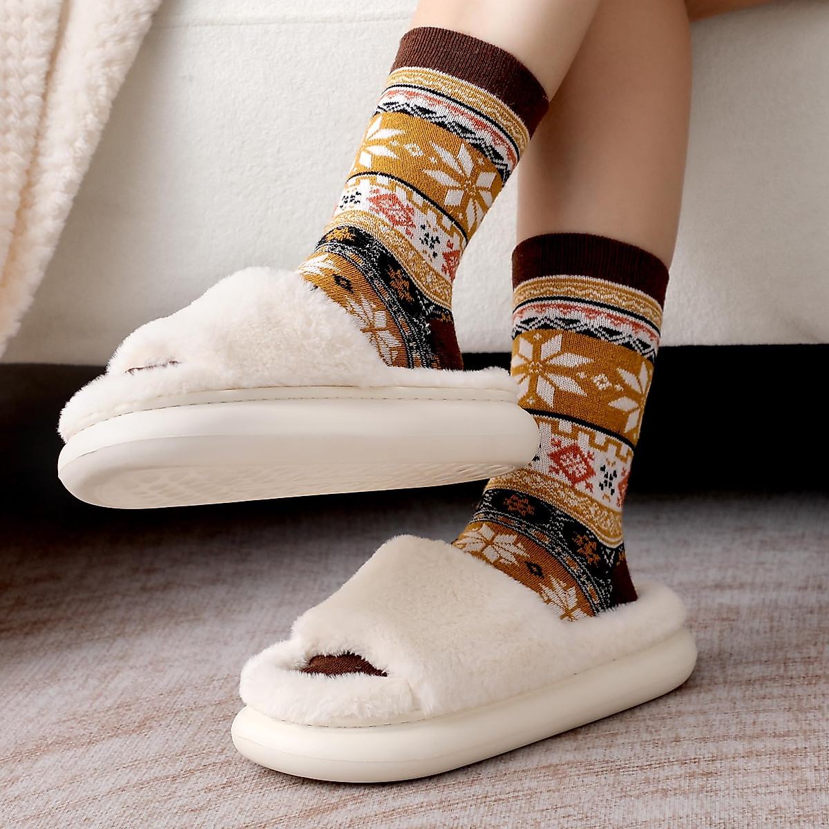 Nimalpal Wool Socks for Women - Soft 5 Pairs Wool Socks Womens for Winter Hiking Cozy Warm, Octagon Ethnic