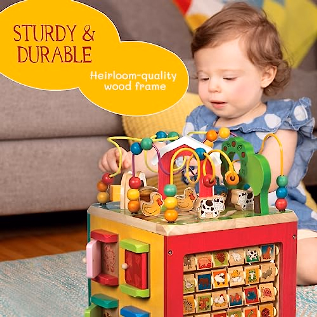 Battat – Wooden Activity Cube – Discover Farm Animals Activity Center for Kids 1 year +, Standard