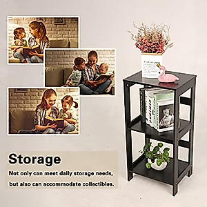 Bookshelf Organizer 3 Tier, Black Bookcase 2 Shelf, End Table Side Table with Storage Rack Nightstand for Livingroom Home Office Kitchen