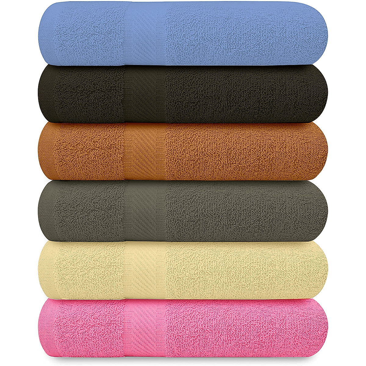 QUBA LINEN Bamboo Cotton Bath Towels-27x54inch - 6 Pack Shower Towels - Light Weight, Ultra Absorbent Towels for Bathroom (Multi Color)